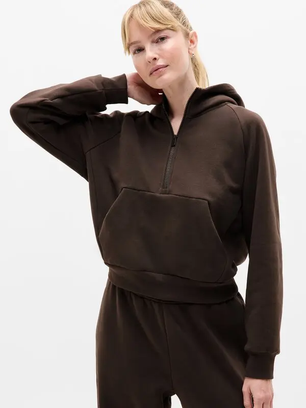 Athleta Fleece Half Zip Hoodie - Truffle