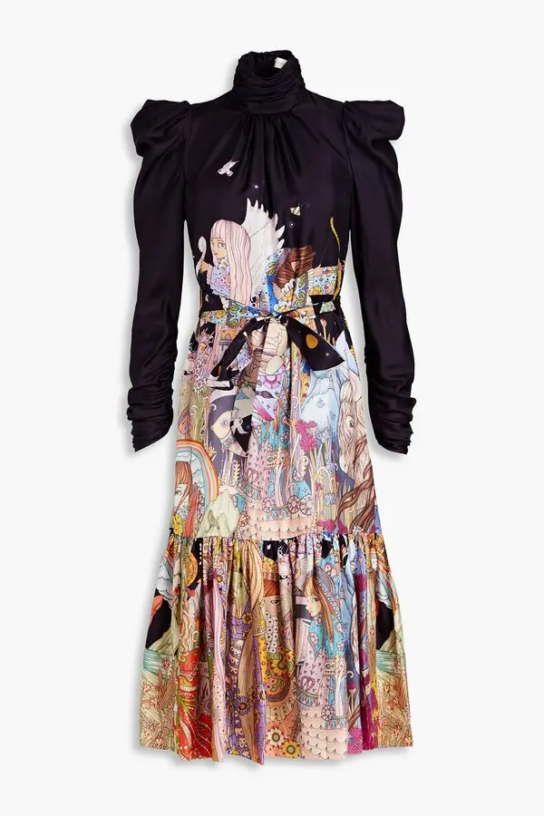 Zimmermann Gathered Printed Silk-twill Midi Dress