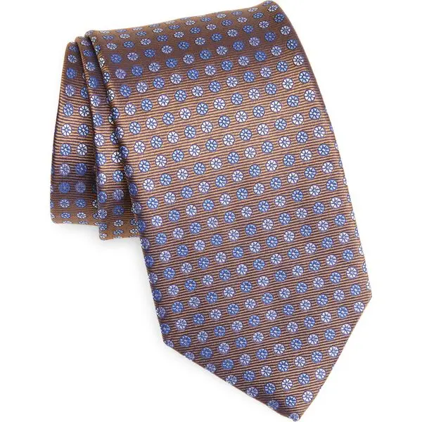 David Donahue Floral Medallion Silk Neck Tie - Cocoa