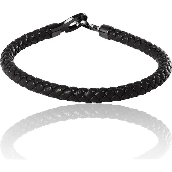 Lucky Brand Braided Leather Bracelet With Hook Clasp