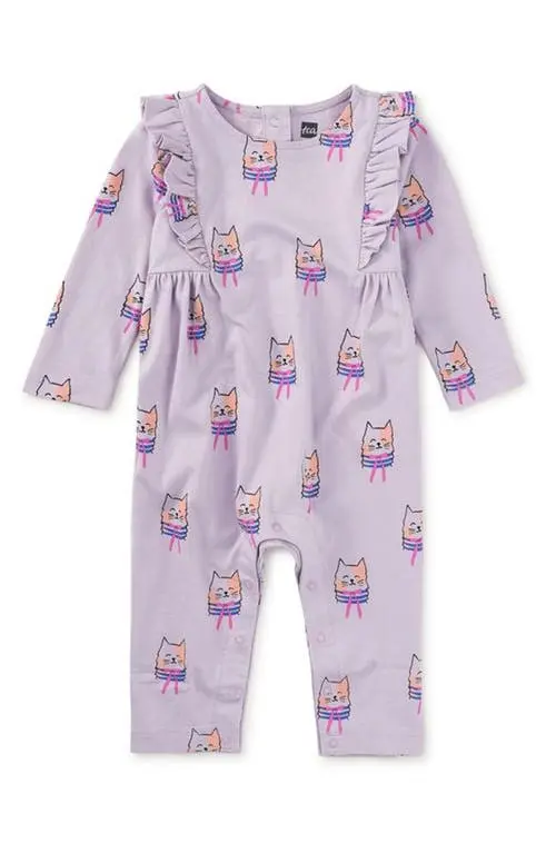 TEA COLLECTION Ruffle Shoulder Romper - Bow Tie Cats