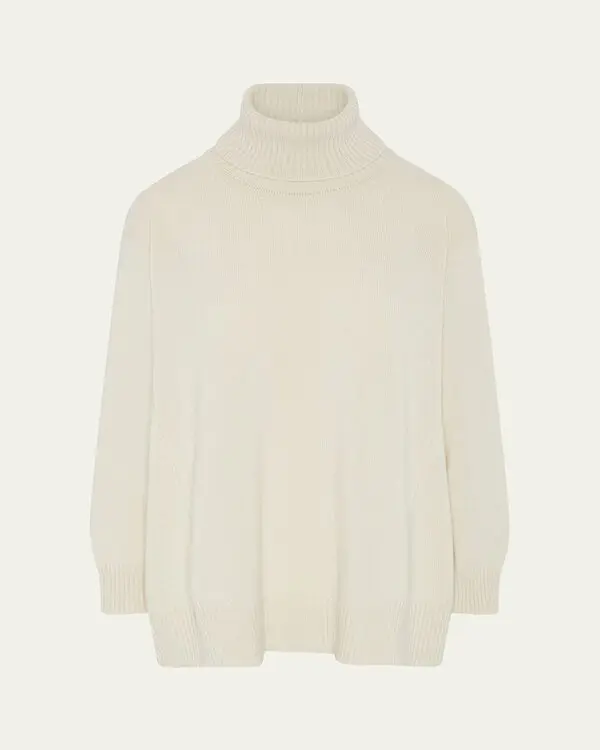 Eskandar Panelled A-line Roll Neck Sweater - Creme
