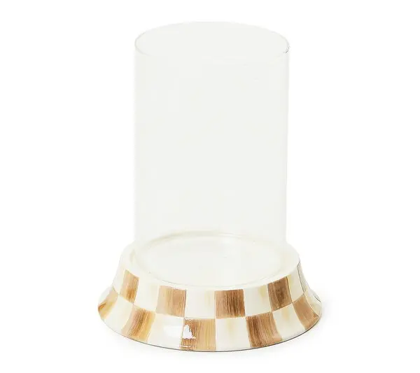 MACKENZIE-CHILDS Mocha Check Pillar Glass Candl E Holder