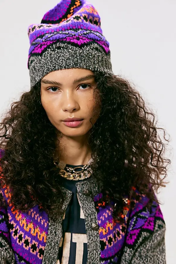 Anna Sui Fairisle Print Beanie - Magenta