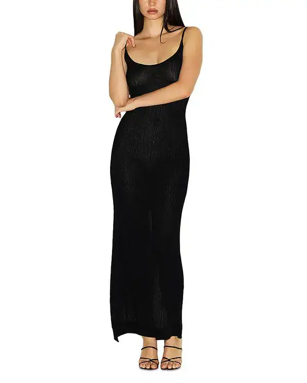 open tie-back pointelle knit dress Lula Open Back Knit Dress | Green