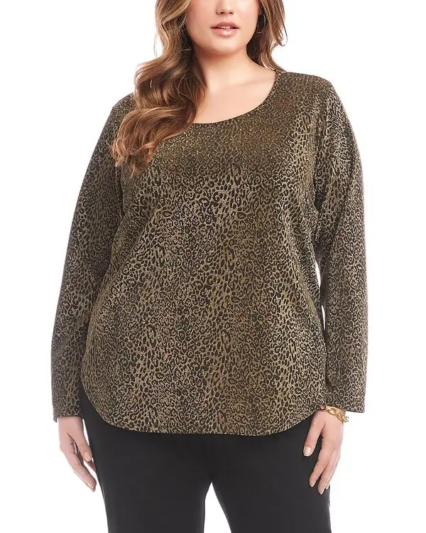 Karen Kane Metallic Knit Shirttail Top - Leopard