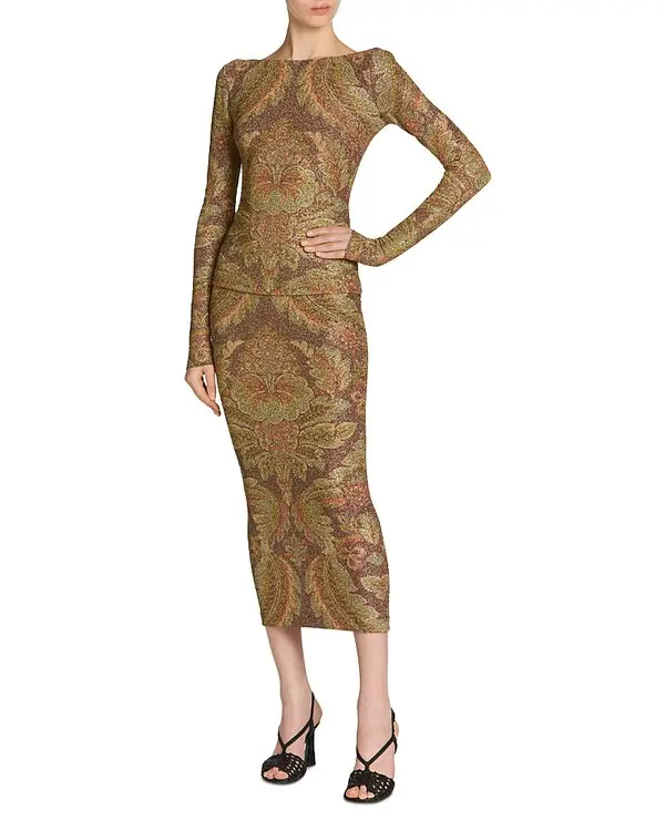 Etro Printed Long Sleeve Boat Neck Top - Print On Black Base