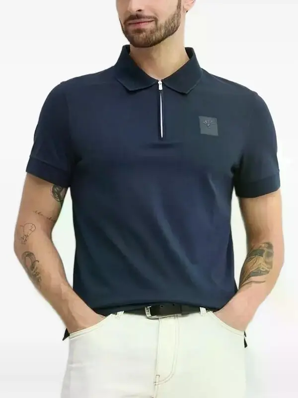 JOOP! Zip-neck Logo-patch Polo Shirt - Blue