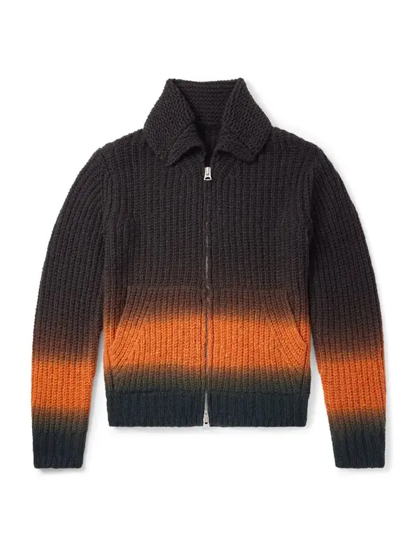 Sacai Dégradé Garment-dyed Ribbed Wool Zip-up Cardigan - Brown