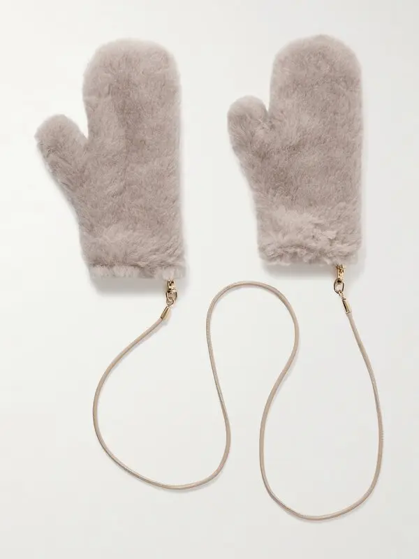 Max Mara Leather-trimmed Alpaca-blend Mittens - Neutrals