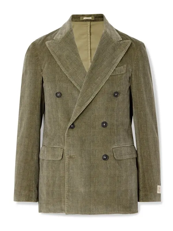 Massimo Alba Monster Double-breasted Prince Of Wales Checked Cotton-blend Corduroy Blazer