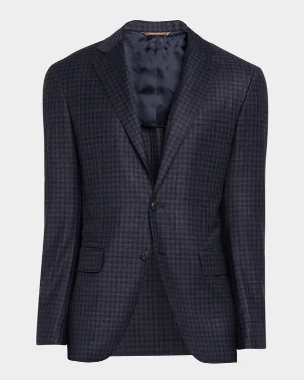 Canali Gingham Wool Stretch Sport Coat - Blue