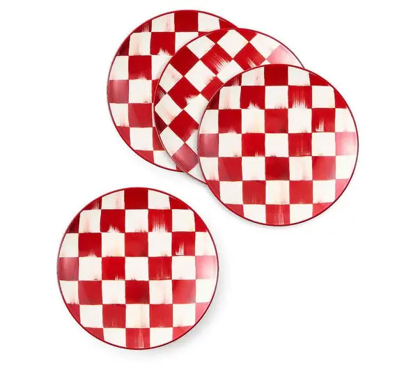 MACKENZIE-CHILDS As Is Cherry Check Appetizer Plates Set/4