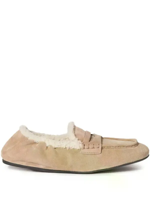 Miu Miu Suede Loafers With Shearling Trim - Neutrals