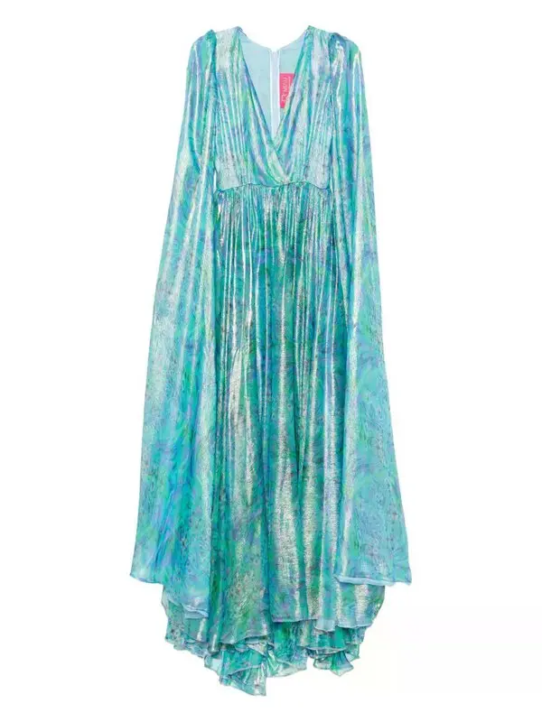 MIAU BY CLARA ROTESCU Printed Maxi Dress With Cape Sleeves