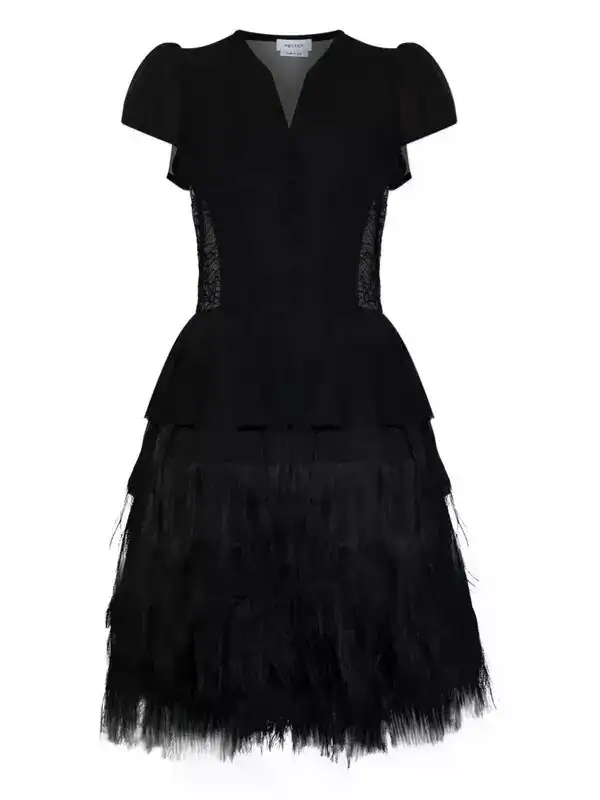 Buy Alexander McQueen Puff-sleeve Feather-trimmed Mini Dress - Black At 20%  Off | Editorialist