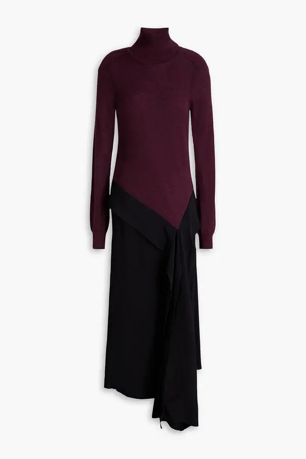 Victoria Beckham Draped Crepe And Wool Turtleneck Maxi Dress