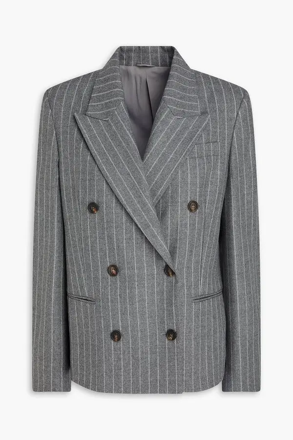 Brunello Cucinelli Double-breasted Pinstriped Wool Blazer - Gray