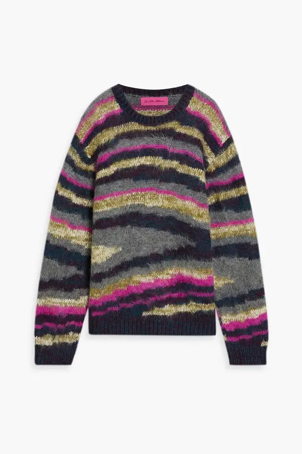 THE ELDER STATESMAN Oil Slick Striped Alpaca-blend Sweater - Leaf Green
