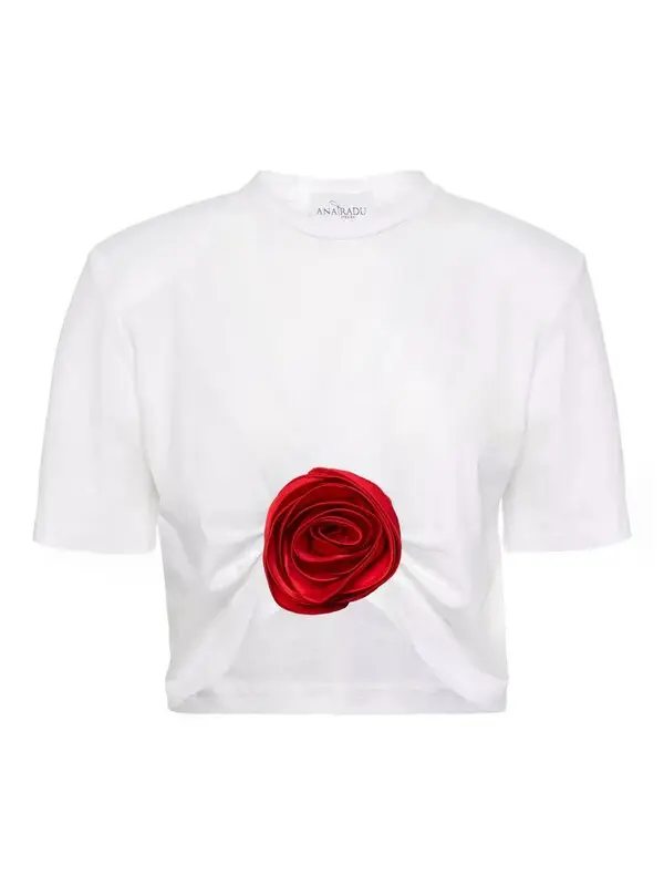 ANA RADU Rose-embellished Cropped Top - White
