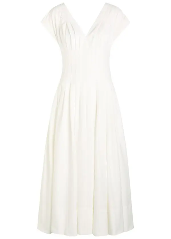 Simkhai Nina Pleated Cotton-blend Poplin Midi Dress - White