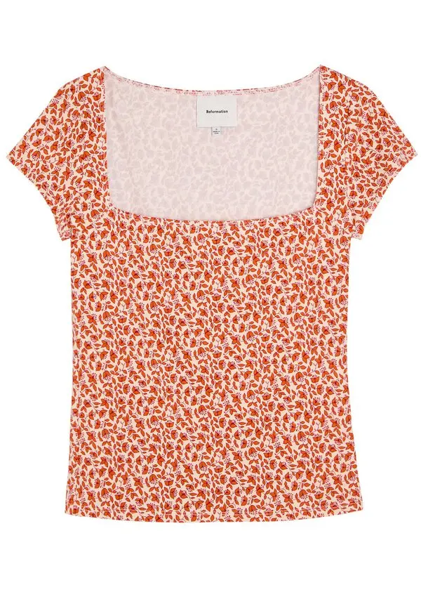 REFORMATION Floral Print Stretch-jersey Top - Red