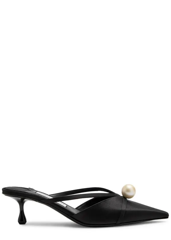 JIMMY CHOO Sana 50 Faux Pearl-embellished Mules - Black And White