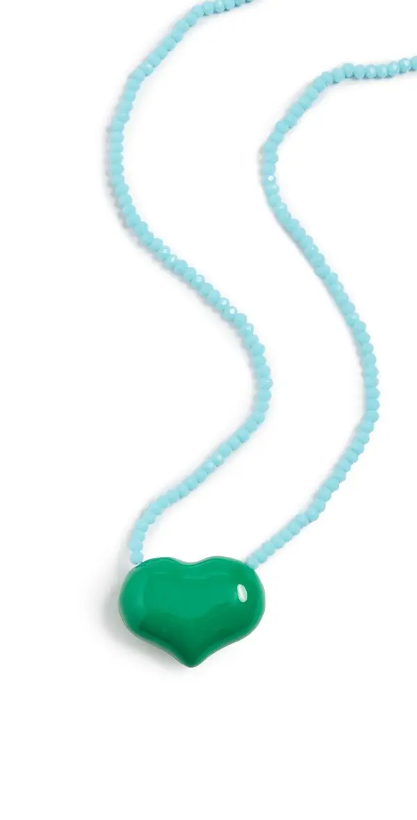 Clare V. Beaded Heart Charm Necklace - Evergreen
