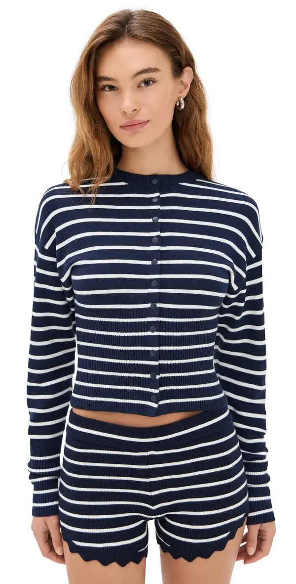 Lioness Striped Knit Cardigan - Navy Stripe