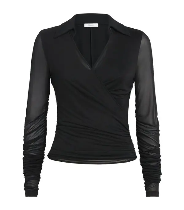 Max Mara Tulle-sleeve Draped Blouse - Black