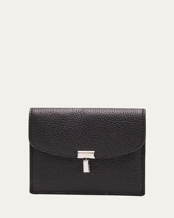 TOTÊME T-lock Grained Leather Cardholder - Black