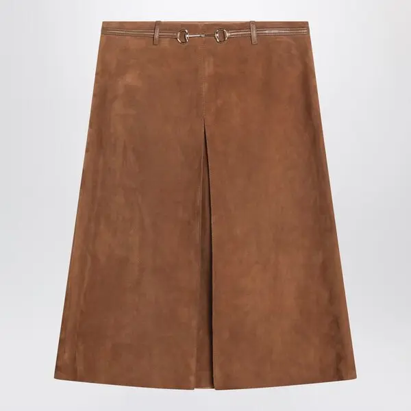 Gucci Midi Suede Skirt With Horsebit Detail