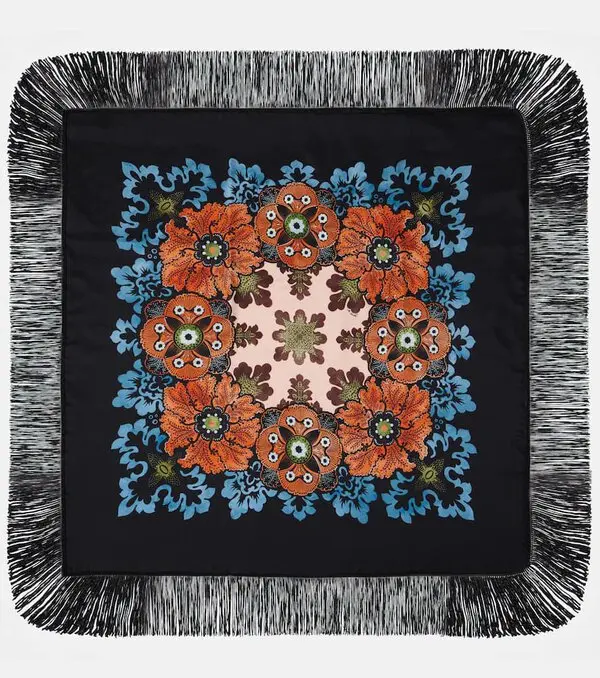 La DoubleJ Fringed Printed Silk Twill Scarf - Multicoloured