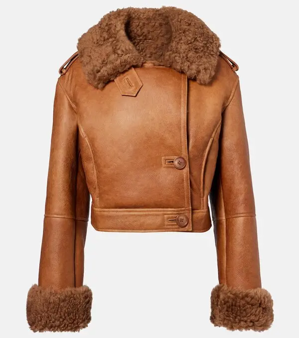 Chloé Cropped Shearling-trimmed Leather Jacket - Brown