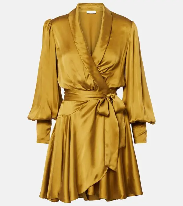 Zimmermann Silk Satin Wrap Dress - Yellow