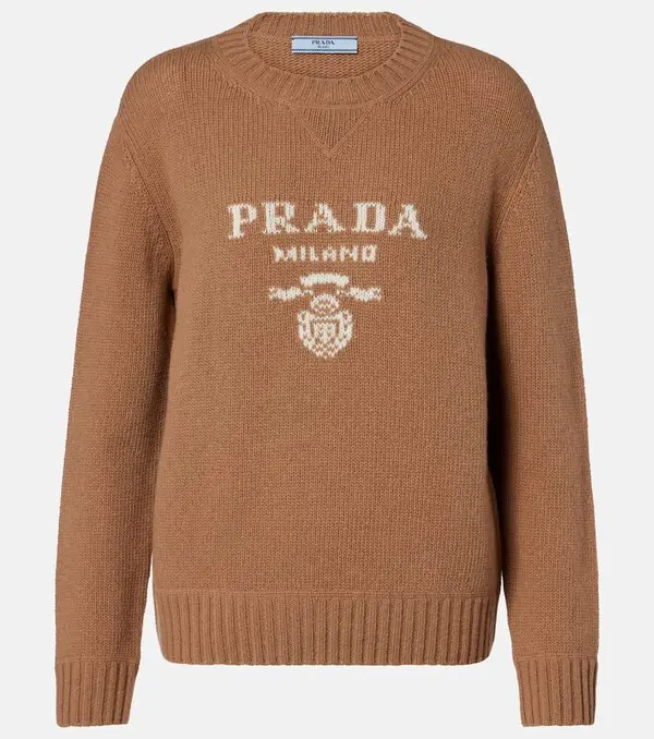 Prada Logo Wool And Cashmere Sweater - Brown