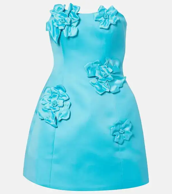 Leo Lin Rosario Floral-Appliqu Bustier Dress - Blue | Editorialist