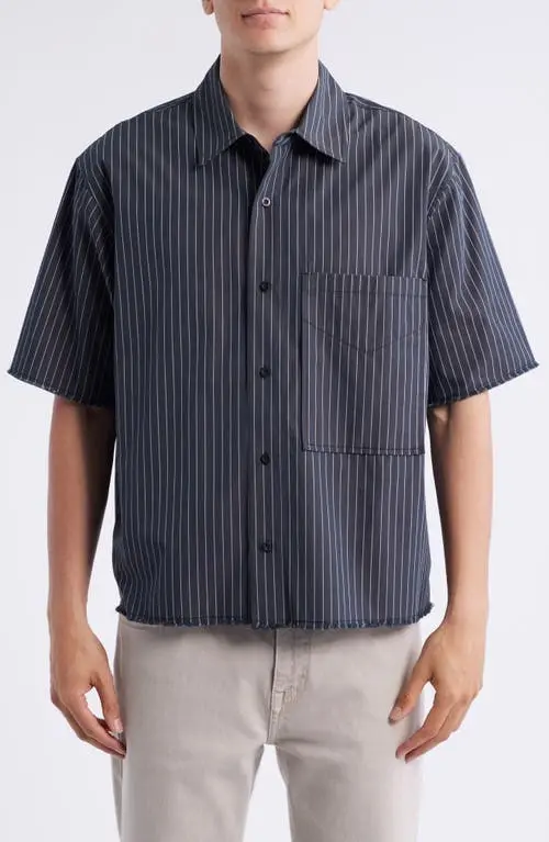 Hudson Jeans Rex Short Sleeve Cotton Button-up Shirt - Black Stripe