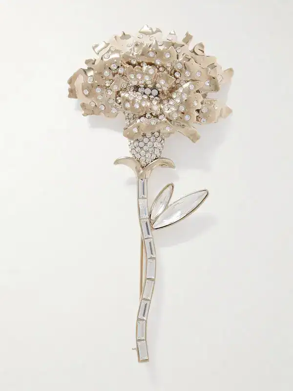 Alexander Mcqueen Carnation Crystal Brooch - Silver | Editorialist