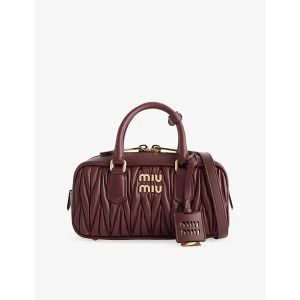 Miu Miu Arcadie Matelassé Leather Top Handle Bag - Bordeaux