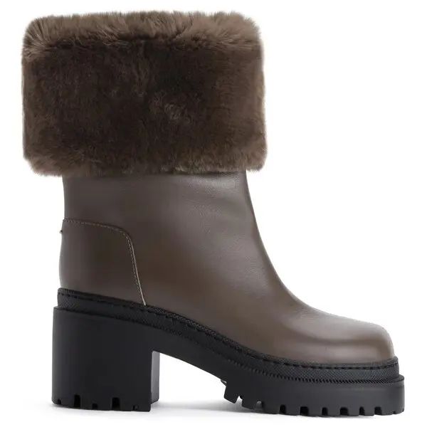 GIUSEPPE ZANOTTI Leather Ankle Boots With Fur Cuff - Brown