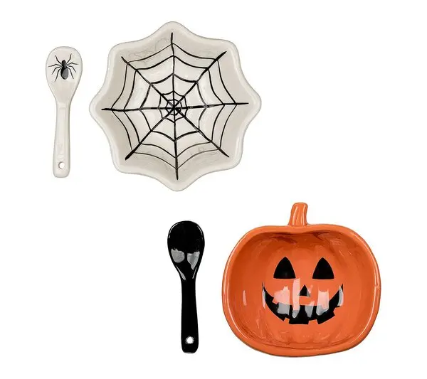 10 STRAWBERRY STREET Pumpkin & Web Dip Serving Set