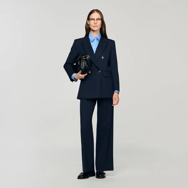 Sandro Pinstripe Wool Suit Jacket