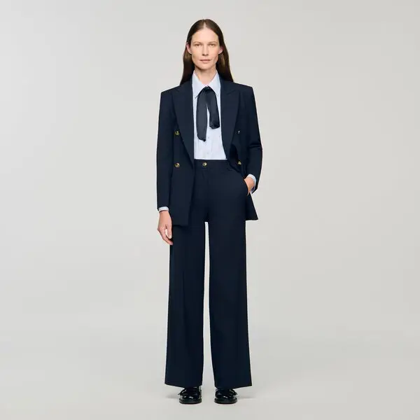 Sandro Striped Straight-leg Trousers - Navy Blue