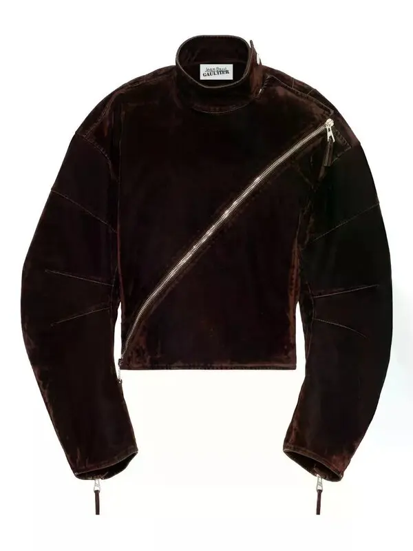 Jean Paul Gaultier Diagonal-zip Velvet Jacket