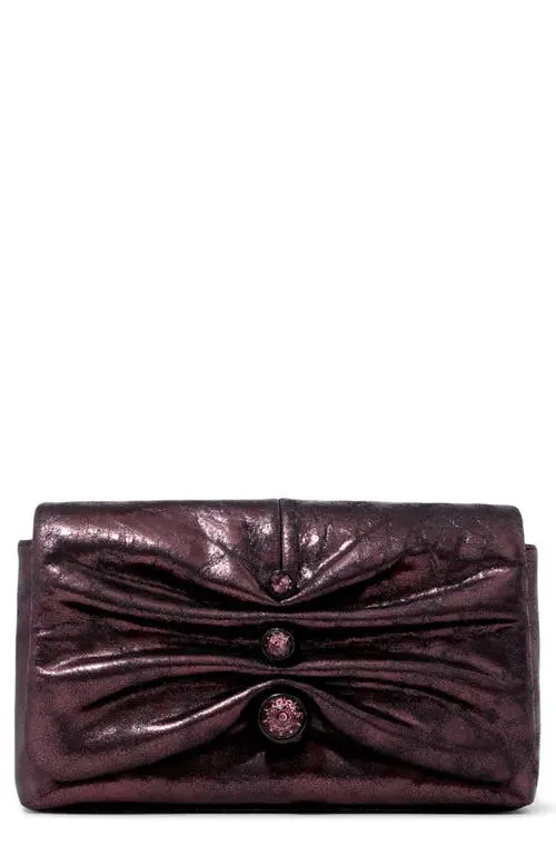 Alexis Bittar Ruched Crystal Metallic Leather Clutch - Dark Plum