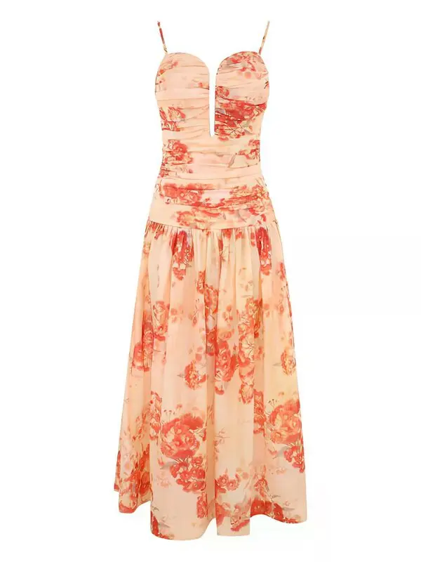 Zimmermann Cascadian Floral-print Midi Dress - Orange