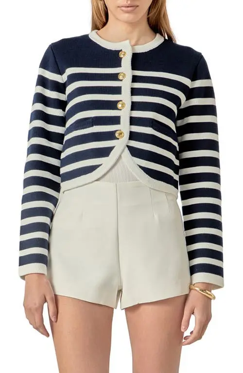 English Factory Stripe Crop Cardigan