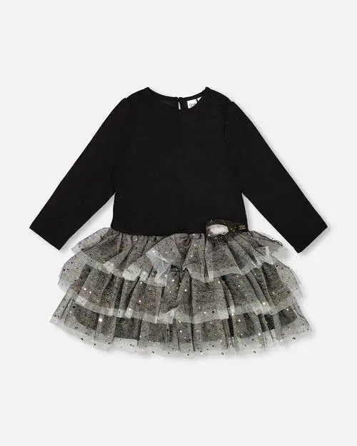 DEUX PAR DEUX Glittering Mesh Skirt Party Dress - Black