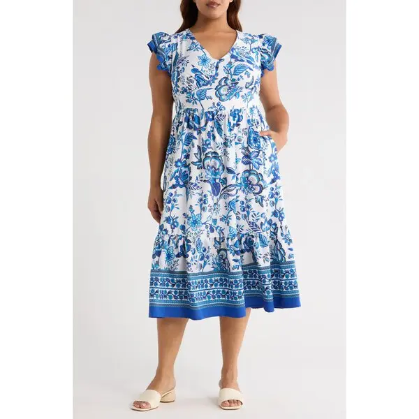SUGARLIPS Salema Floral Print Midi Dress